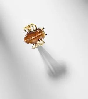 Yvonne Léon Araignée 9kt Yellow Ring With Tiger's Eye, Citrines, And Black Diamonds