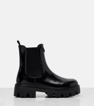 Prada Logo Leather Platform Chelsea Boots