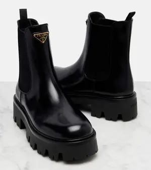 Prada Logo Leather Platform Chelsea Boots