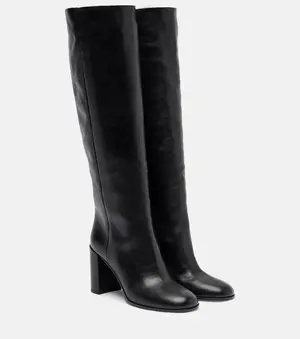 Women's Black Leather Knee High Boots
