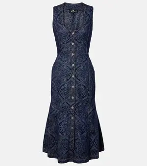 Etro Printed Denim Midi Dress - Blue