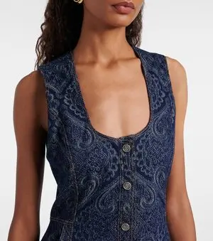 Etro Printed Denim Midi Dress