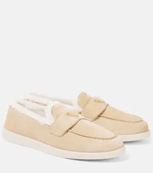 Prada Shearling-lined Suede Loafers - Beige