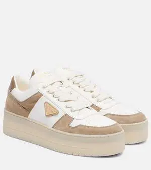Prada Downtown Leather Platform Sneakers - Beige