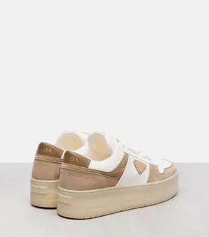 Prada Downtown Leather Platform Sneakers - Beige