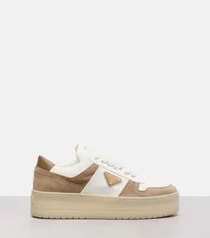Prada Downtown Leather Platform Sneakers - Beige