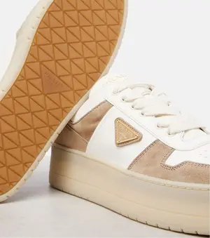 Prada Downtown Leather Platform Sneakers - Beige