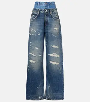 Dolce & Gabbana Distressed Layered High-rise Wide-leg Jeans - Blue