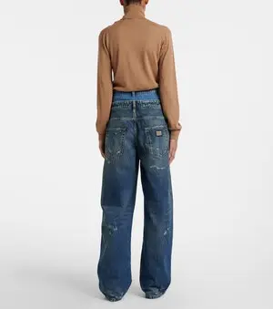 Dolce & Gabbana Distressed Layered High-rise Wide-leg Jeans