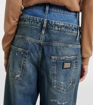 Dolce & Gabbana Distressed Layered High-rise Wide-leg Jeans
