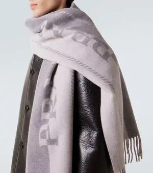 Prada Logo Wool Scarf - Grey