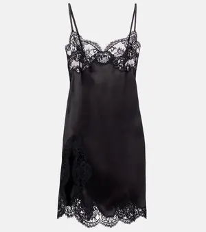 Dolce & Gabbana Lace-trimmed Silk-blend Satin Slip Dress - Black