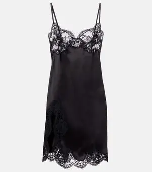 Dolce & Gabbana Lace-trimmed Silk-blend Satin Slip Dress - Black