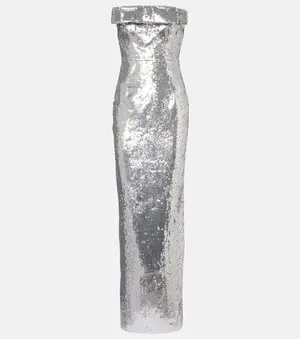 THE NEW ARRIVALS ILKYAZ OZEL Sisu Bow-detail Sequined Gown - Silver