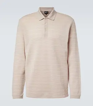 Giorgio Armani Striped Virgin Wool Jersey Polo Sweater - Beige
