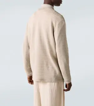 Giorgio Armani Striped Virgin Wool Jersey Polo Sweater