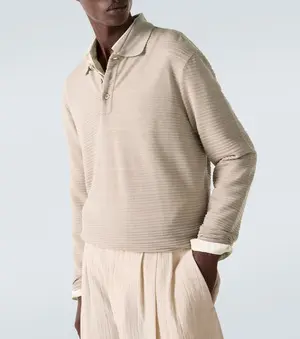 Giorgio Armani Striped Virgin Wool Jersey Polo Sweater