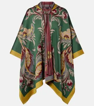 Etro Printed Wool-blend Poncho - Green