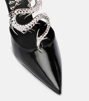 Coperni Dragon Embellished Leather Wedge Pumps