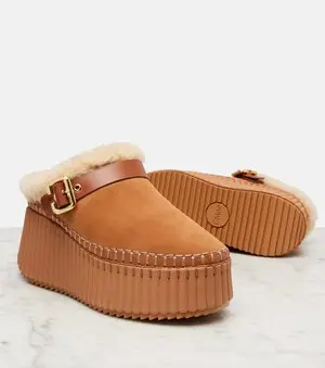 Chloé Nama 80 Suede Platform Mules - Brown