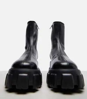 Prada Monolith Leather Ankle Boots