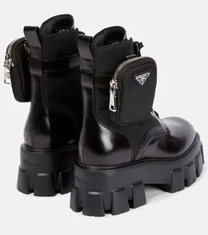 Prada Monolith Leather Ankle Boots - Black