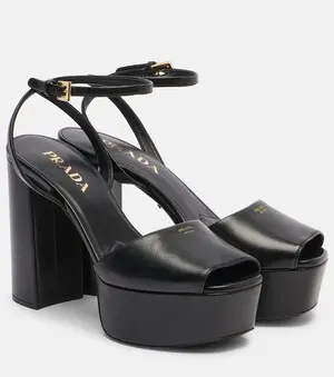 Prada Leather Platform Sandals - Black