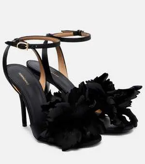 FERRAGAMO Ghilly 95 Floral-applique Satin Sandals - Black
