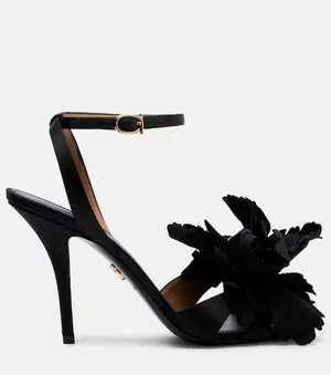 FERRAGAMO Ghilly 95 Floral-applique Satin Sandals - Black
