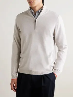 N.peal Cashmere Tucci Leather-trimmed Half-zip Sweater - Gray