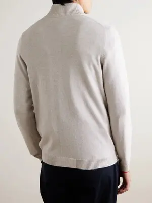 N.peal Cashmere Tucci Leather-trimmed Half-zip Sweater - Gray