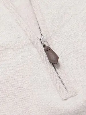N.peal Cashmere Tucci Leather-trimmed Half-zip Sweater - Gray