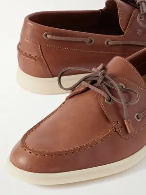 Loro Piana Leather Boat Shoes - Brown