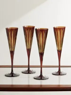 L'Objet Prism Champagne Flutes Set Of Four - Brown