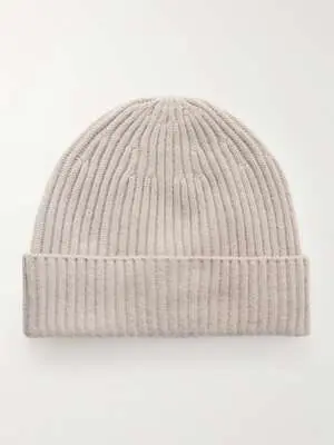 Brunello Cucinelli Ribbed Cashmere Beanie Beige