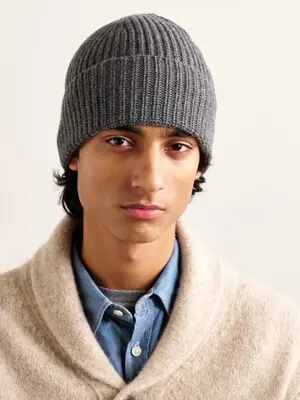 Brunello Cucinelli Ribbed Cashmere Beanie - Gray