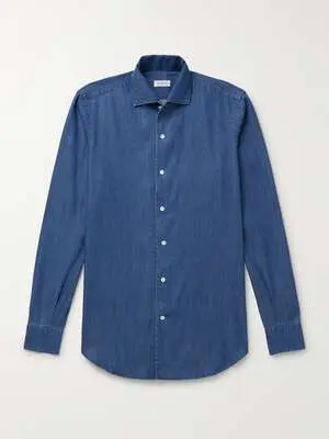 DE PETRILLO De Petrillo - Cotton-Chambray Shirt - Men - Blue  Dark Denim