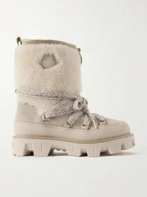 Moncler Peak Apres Shearling-trimmed Suede Ankle Boots - Cream