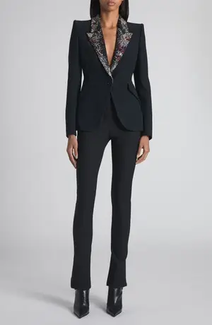 Alexander McQueen Embellished Lapels Crepe Blazer