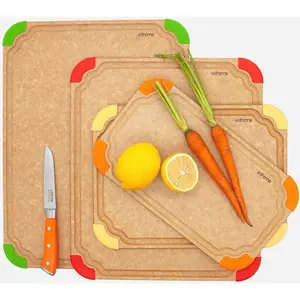 ELI HOME Premium Series 4 Pieces Cutting Board Setnon Slip & Color Code - Brown