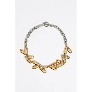 Bimba Y Lola Textured Hearts Chain Necklace - Multigold
