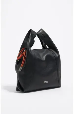 Bimba Y Lola Leather Medium Paper Bag - Black