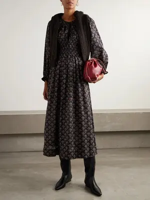 DÔEN Delfina Shirred Floral-print Organic Cotton-voile Midi Dress - Multi