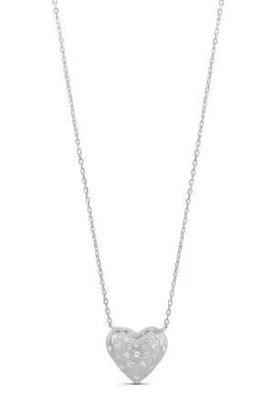 SHYMI Scattered Stone Puffy Heart Pendant Necklace - Silver