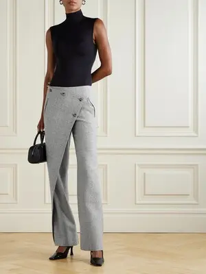 COURREGES Oblique Caviar Wool Straight-leg Pants - Gray