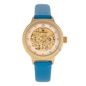 EMPRESS Alice Automatic Skeleton Leather-band Watch - Blue