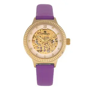 EMPRESS Alice Automatic Skeleton Leather-band Watch - Purple