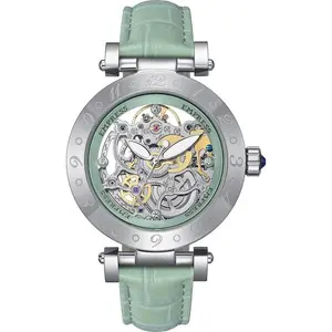 EMPRESS Theodora Automatic Skeleton Leather-band Watch - Green