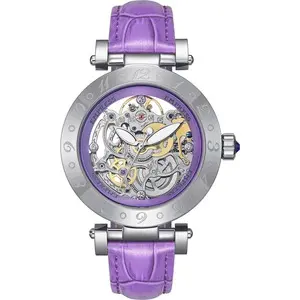 EMPRESS Theodora Automatic Skeleton Leather-band Watch - Purple