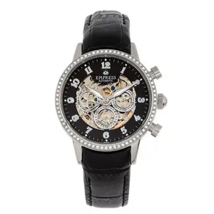EMPRESS Beatrice Automatic Skeleton Dial Leather-band Watch With Day & Date - Black